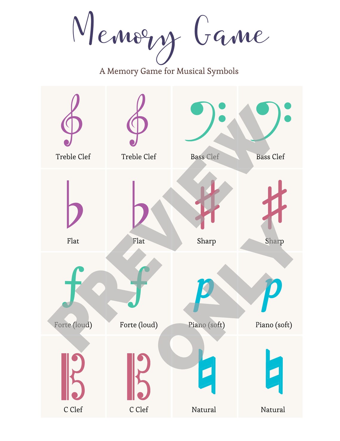 Music Memory Game, Printable Music Matching Game, Digital Download - Etsy
