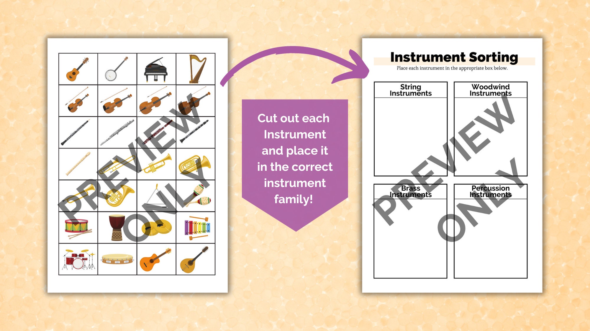 Musical Instrument Sorting and Matching Game; Printable Music ...