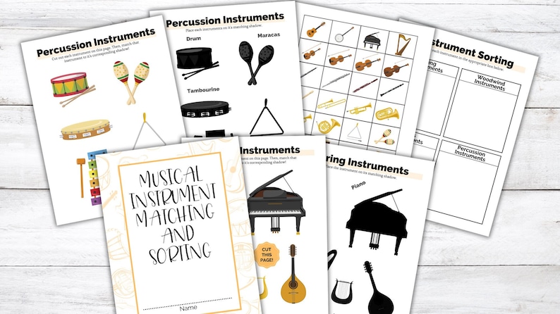 Musical Instrument Sorting and Matching Game; Printable Music ...