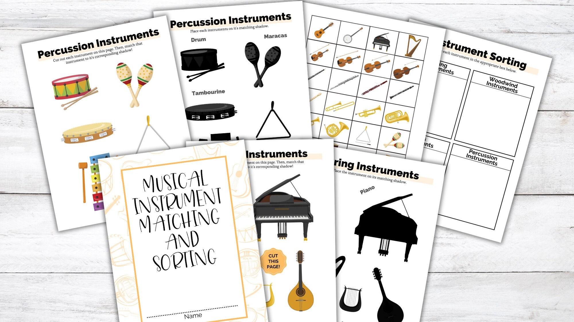 Musical Instrument Sorting and Matching Game; Printable Music ...