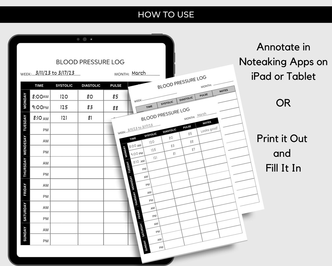 Blood Pressure Log Healthcare Tracker | Daily Blood Pressure ...