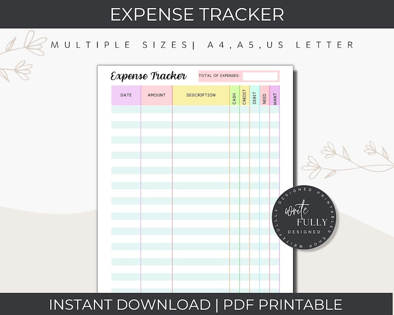 Expenses Tracker Printable , Spending Tracker, Expense Log, Planner ...