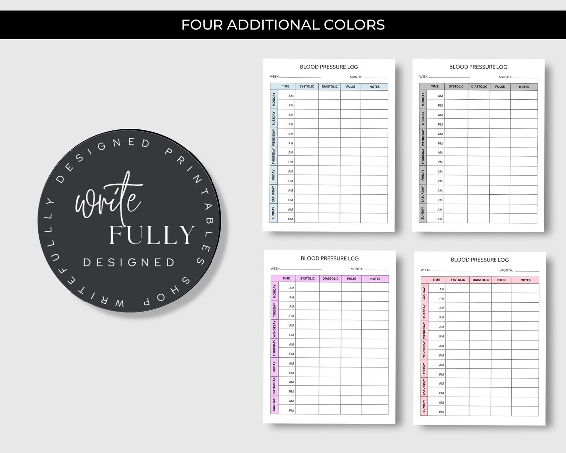 Blood Pressure Log Healthcare Tracker | Daily Blood Pressure ...