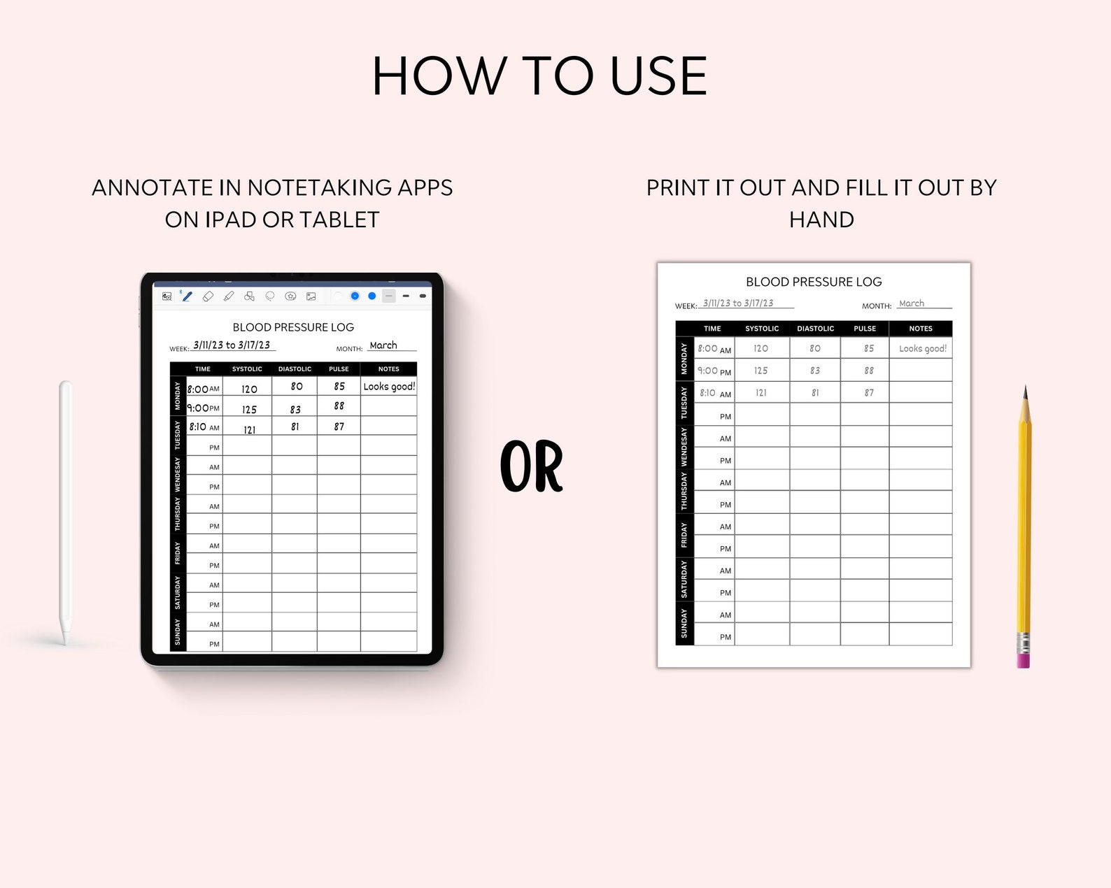 Blood Pressure Log Healthcare Tracker Daily Blood Pressure Printable ...