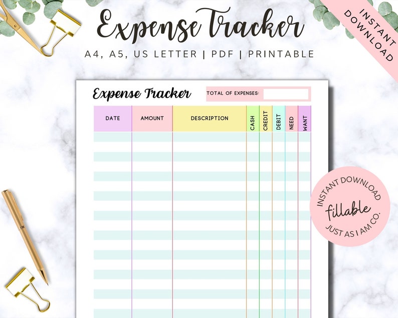 Expenses Tracker Printable , Spending Tracker, Expense Log, Planner ...
