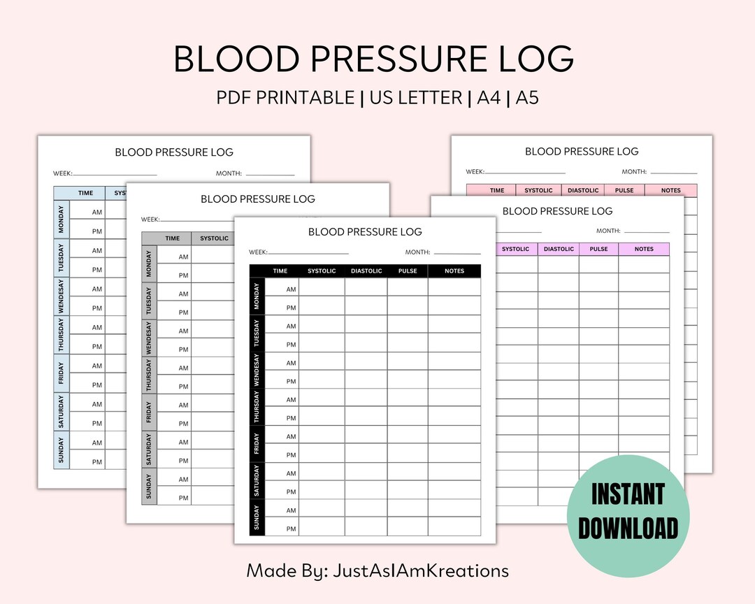Blood Pressure Log Healthcare Tracker Daily Blood Pressure Printable ...