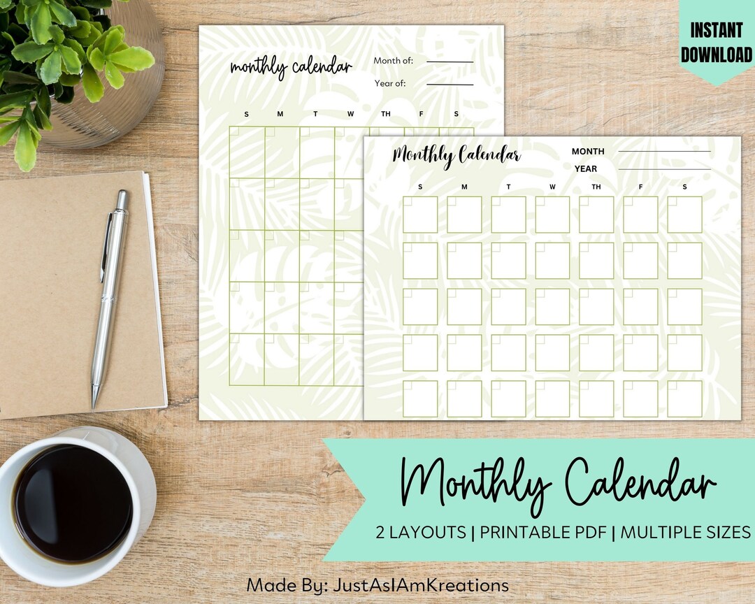 Hojas de calendario imprimibles mensuales / Calendario sin fecha ...
