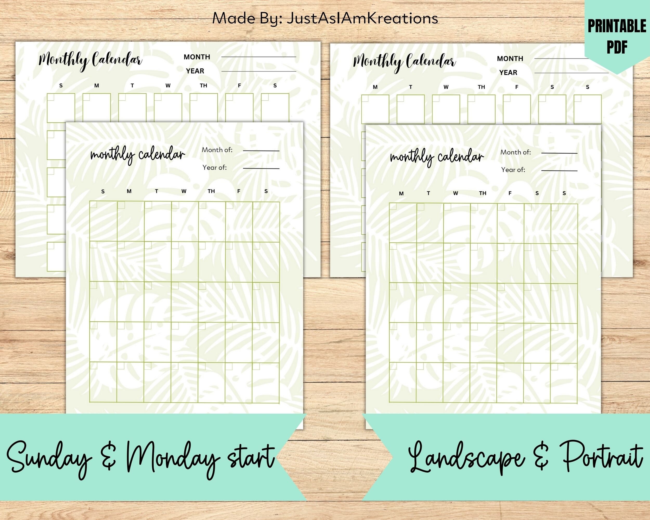 Hojas de calendario imprimibles mensuales / Calendario sin fecha ...
