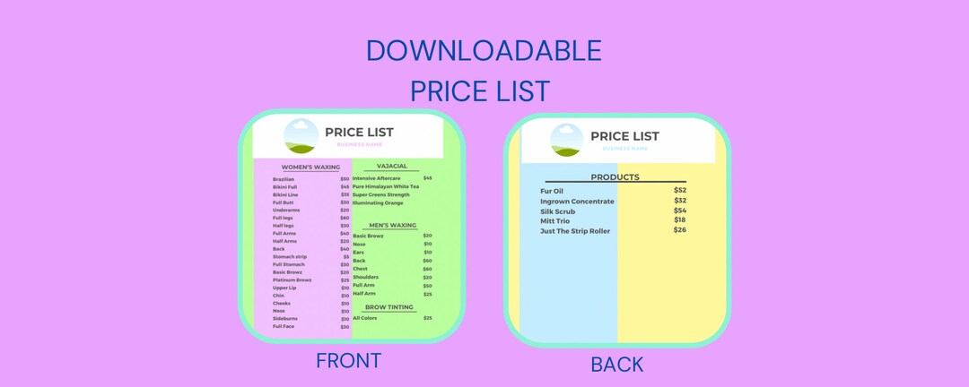 Colorful Price List | Digital Download Price List | Small Business ...