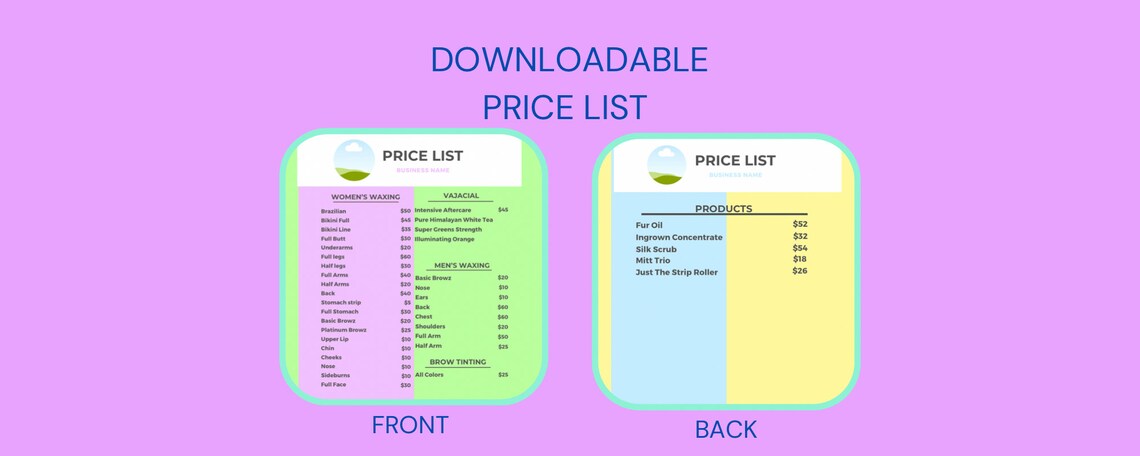 Colorful Price List | Digital Download Price List | Small Business ...