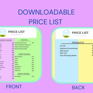 Colorful Price List | Digital Download Price List | Small Business ...