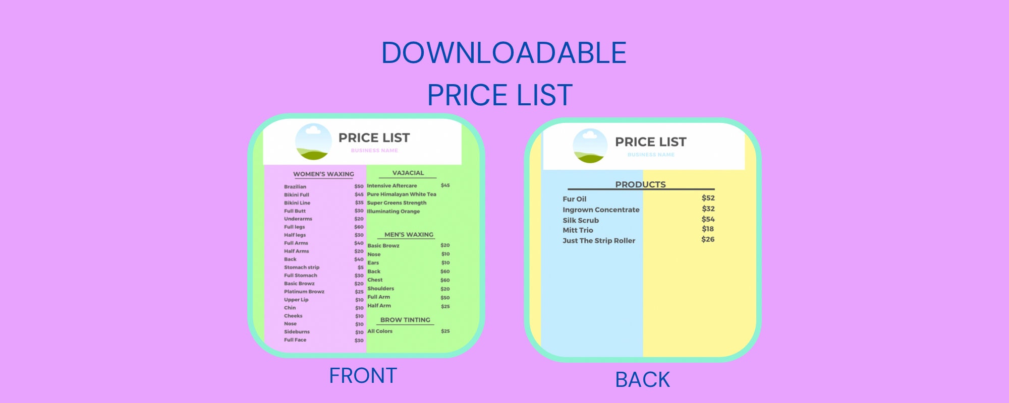 Colorful Price List | Digital Download Price List | Small Business ...