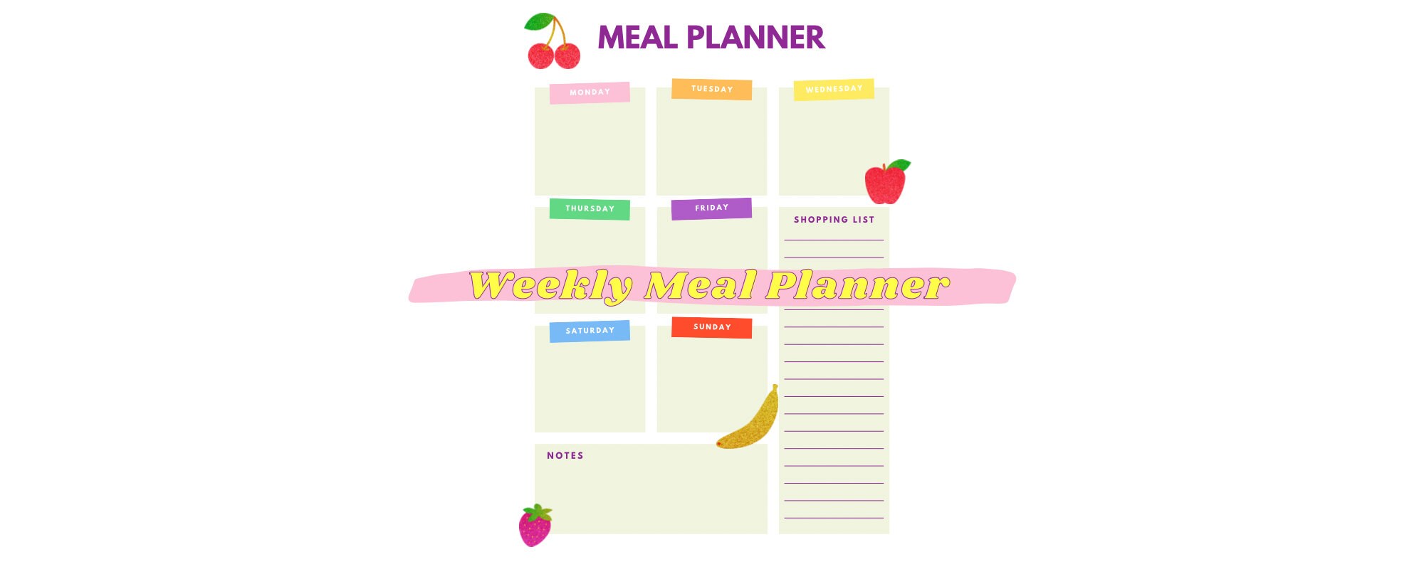 Weekly Meal Planner Printable | Rainbow | Shopping, Grocery, Food List ...