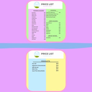 Colorful Price List | Digital Download Price List | Small Business ...