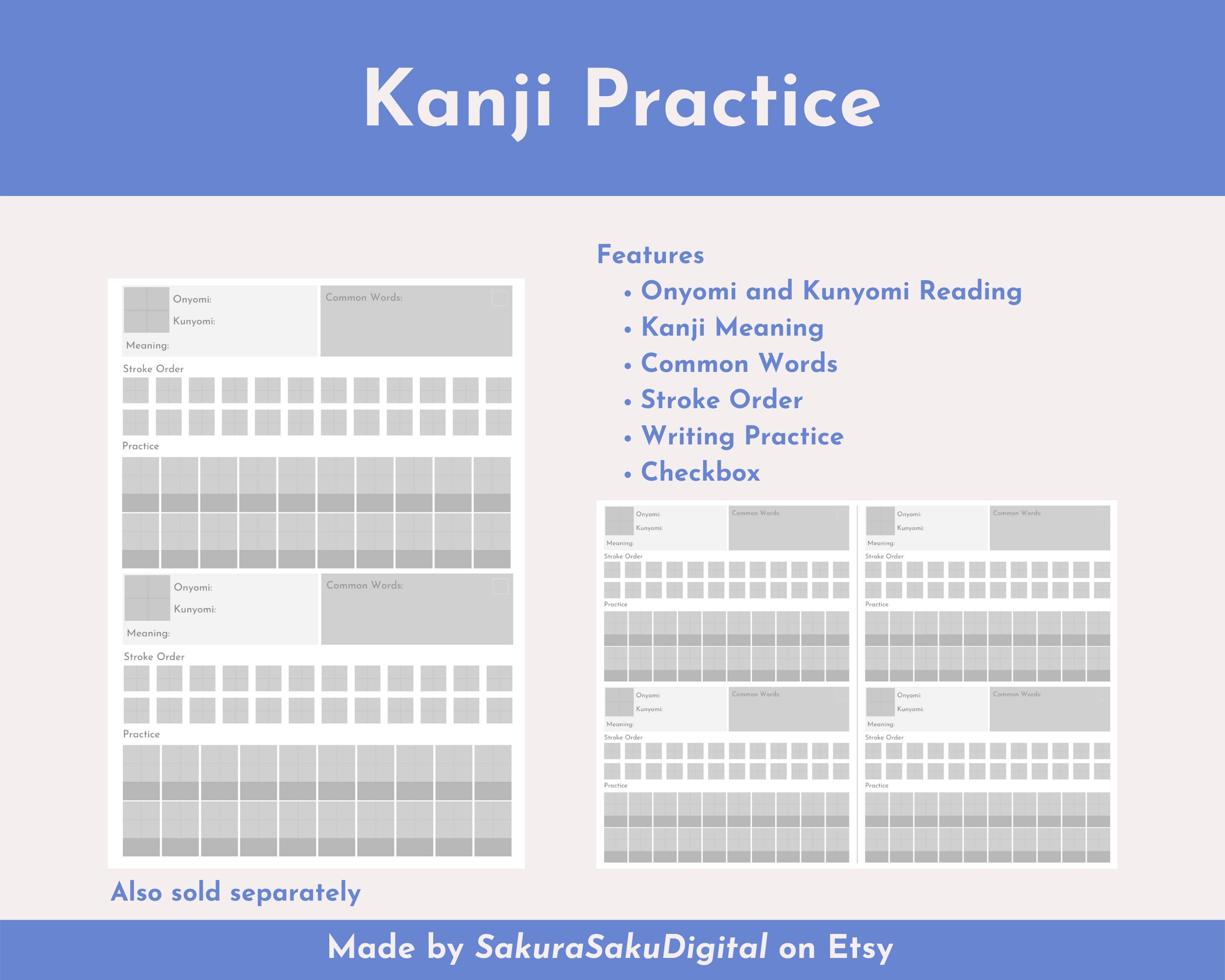 BUNDLE | Printable Japanese Study Sheets | Genkouyoushi | Vocabulary ...