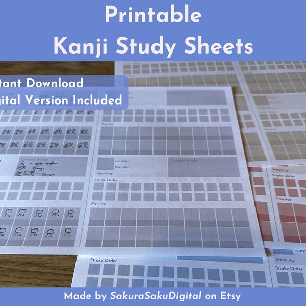 Japanese Kanji Study Sheets - Etsy