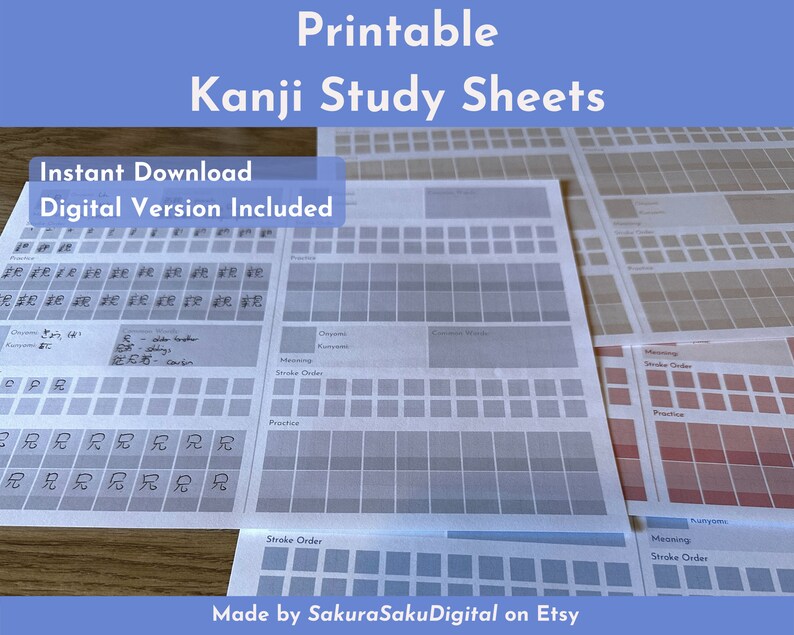 Printable Japanese Kanji Study Sheets | Print or Digital (goodnotes ...
