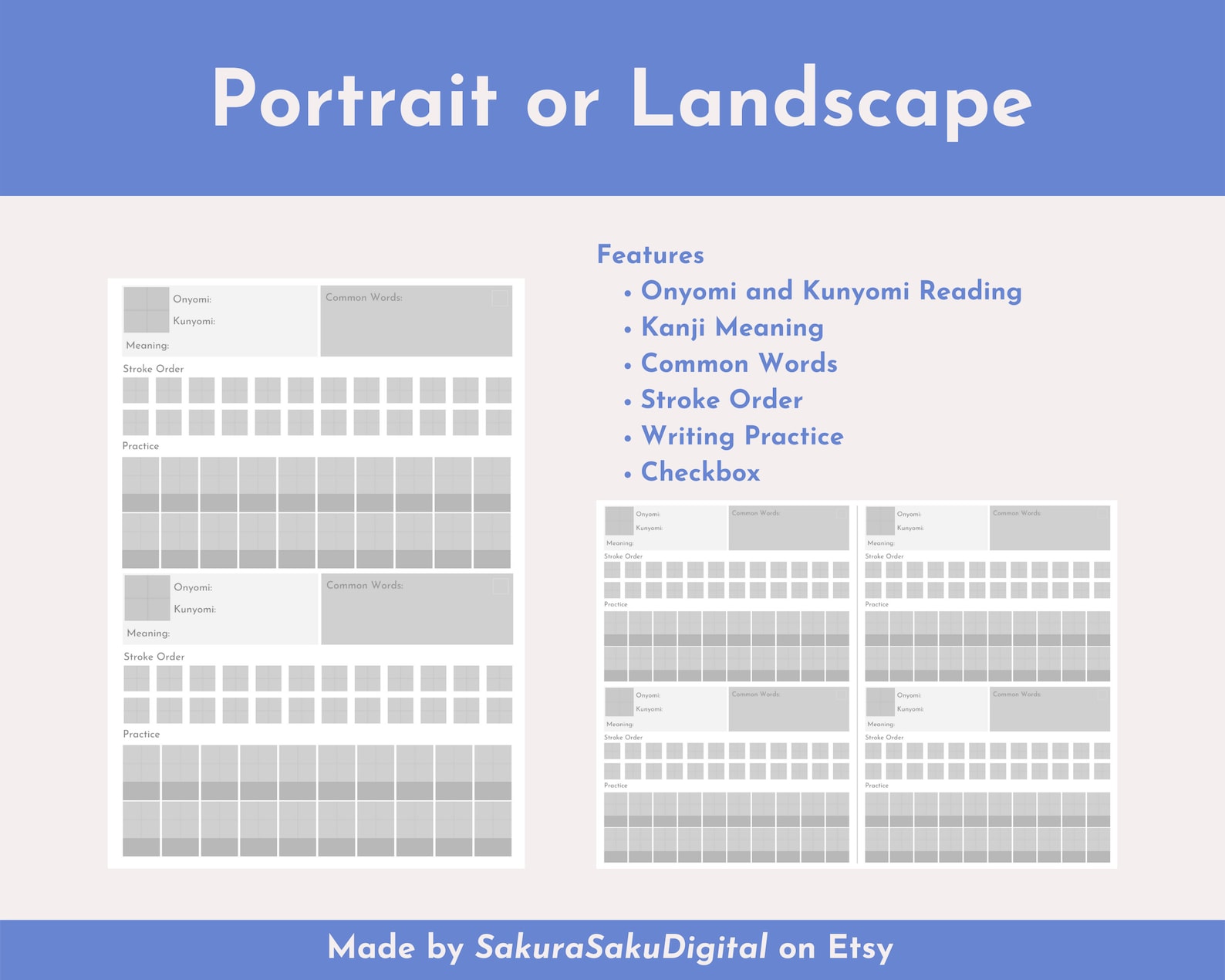 Printable Japanese Kanji Study Sheets | Print or Digital (goodnotes ...
