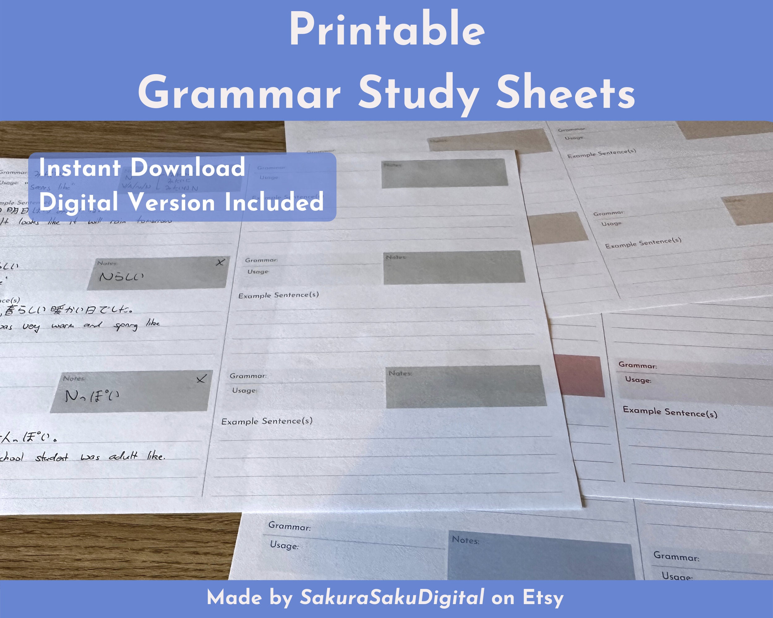 Printable Japanese Grammar Study Sheets Print or Digital goodnotes ...
