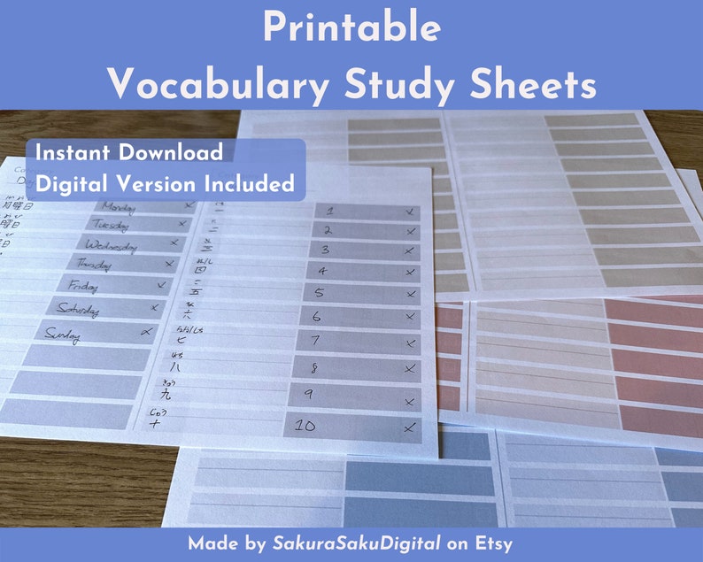 Printable Japanese Vocabulary Study Sheets | Print or Digital ...