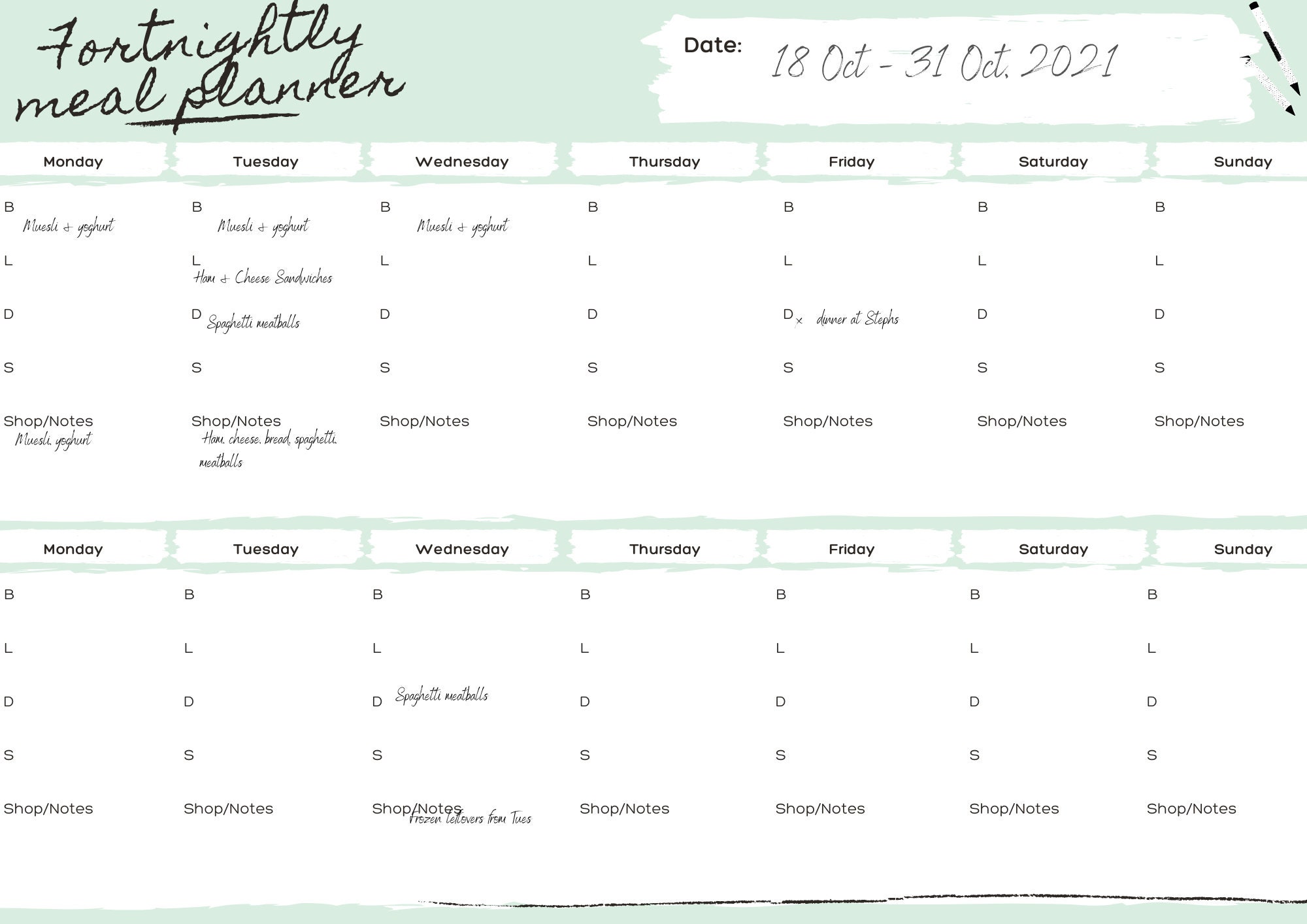 Fortnightly Digital Meal Planner - Goodnotes - Meal Planner - Digital ...