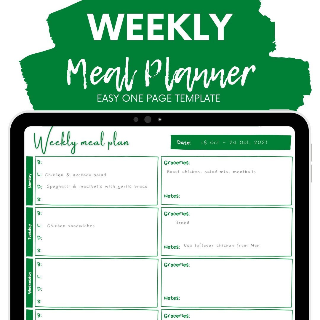 Digital Weekly Meal Planner Template for Goodnotes - Etsy