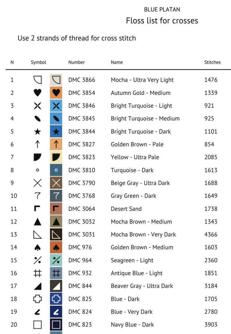 Cross Stitch Pattern Blue Sycamore Tree Leaves PDF Stitch Pattern PDF ...