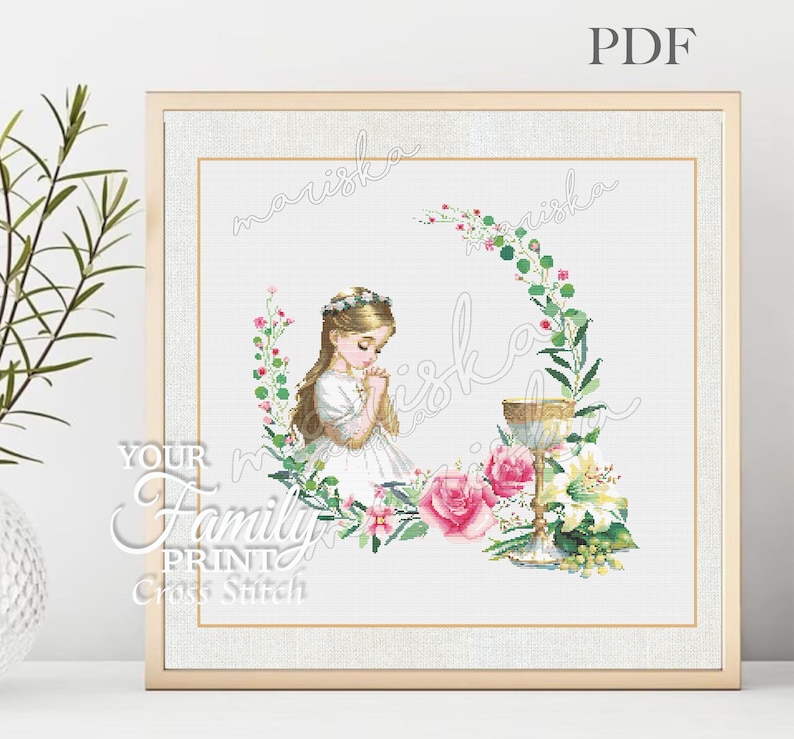 First Holy Communion Cross Stitch Pattern: Girl With Blond Hair (PDF ...