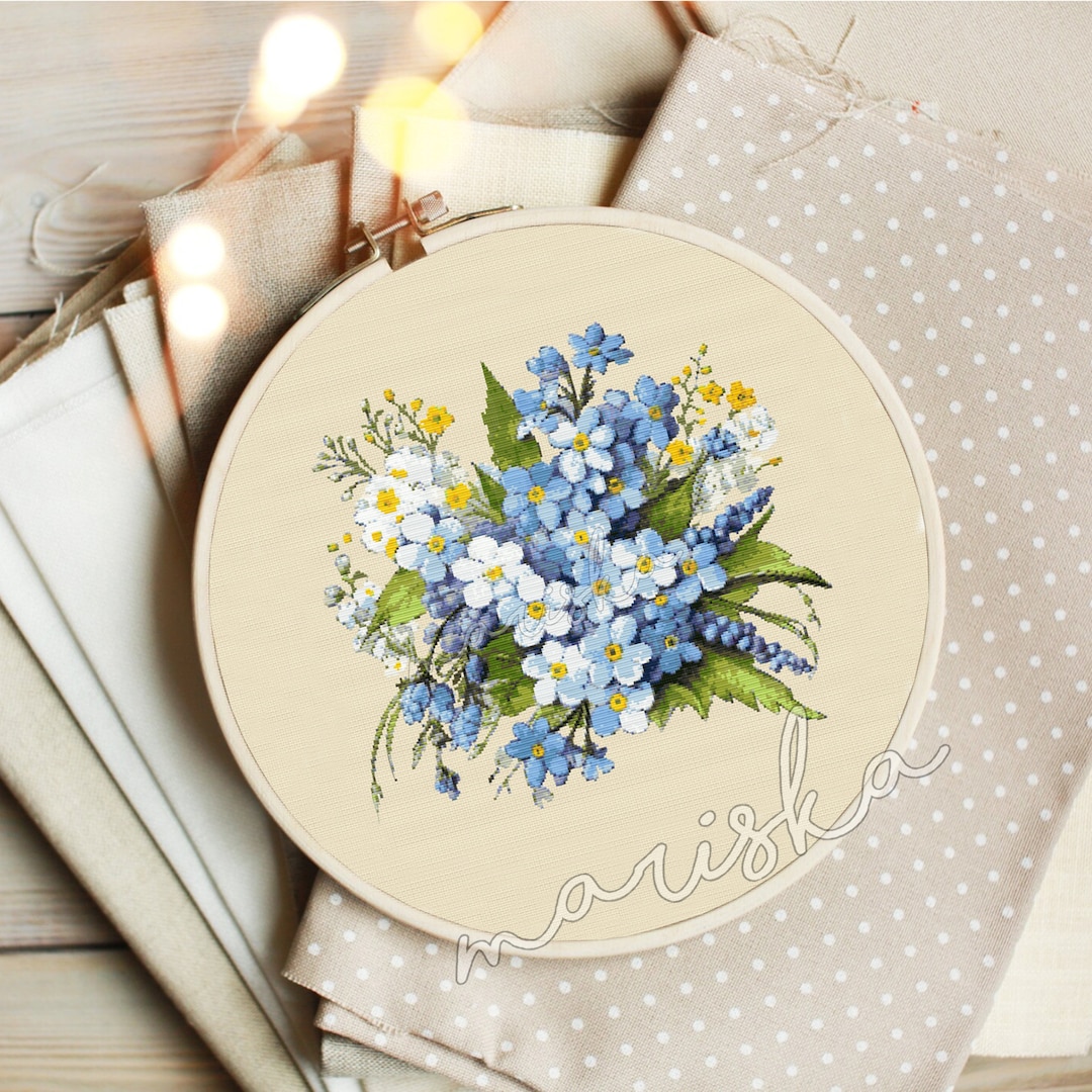Forget-me-not Cross Stitch Pattern: Floral Bouquet Design (PDF Download ...