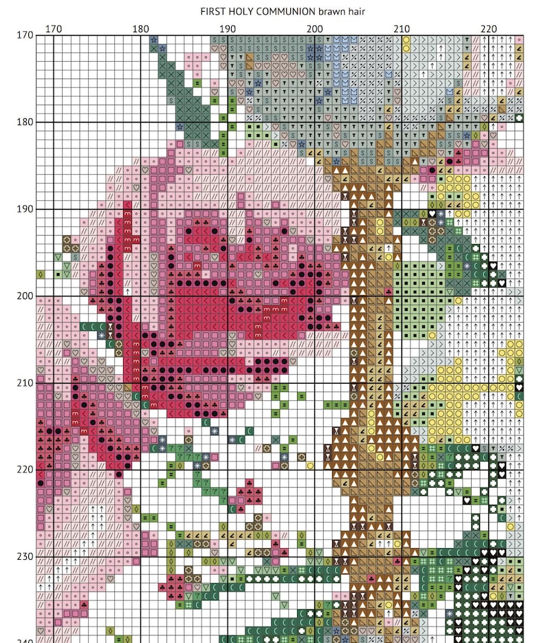First Holy Communion Cross Stitch Pattern: Girl With Brown Hair (PDF ...