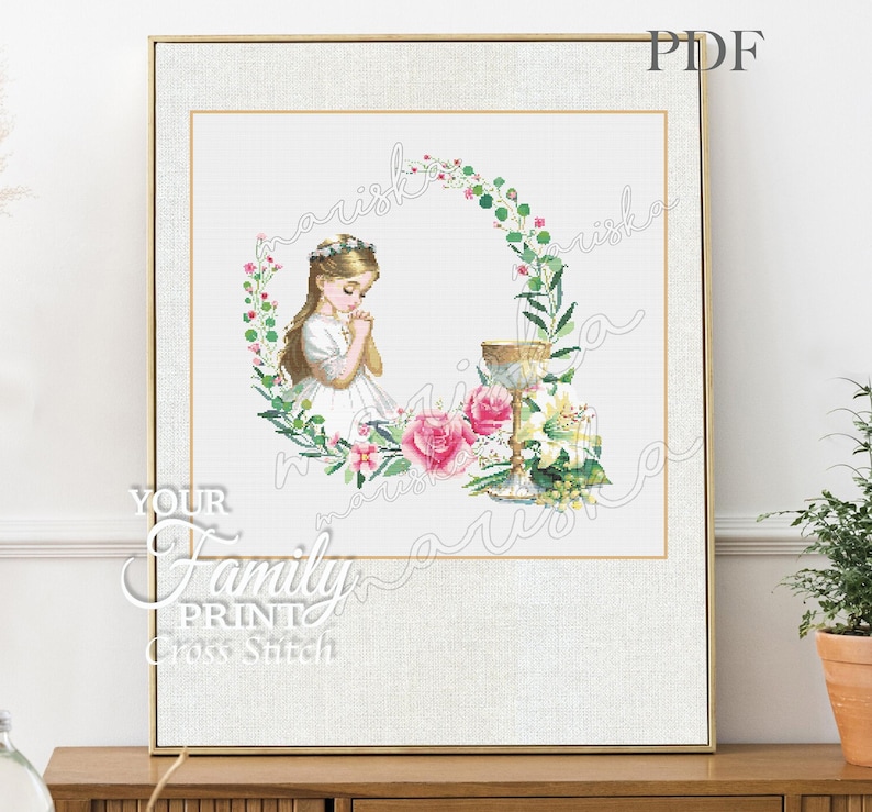 First Holy Communion Cross Stitch Pattern: Girl With Blond Hair (PDF ...