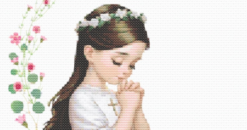 First Holy Communion Cross Stitch Pattern: Girl With Brown Hair (PDF ...