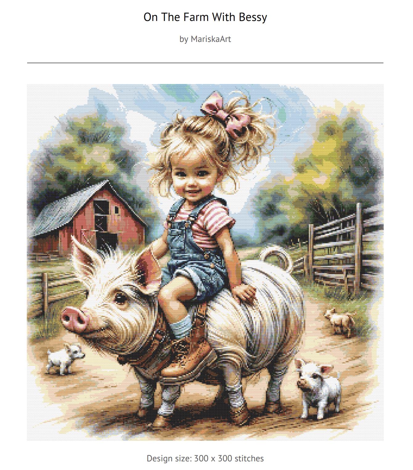 Farm Animals Cross Stitch Pattern: Bessy Pig, Cute Embroidery (PDF ...