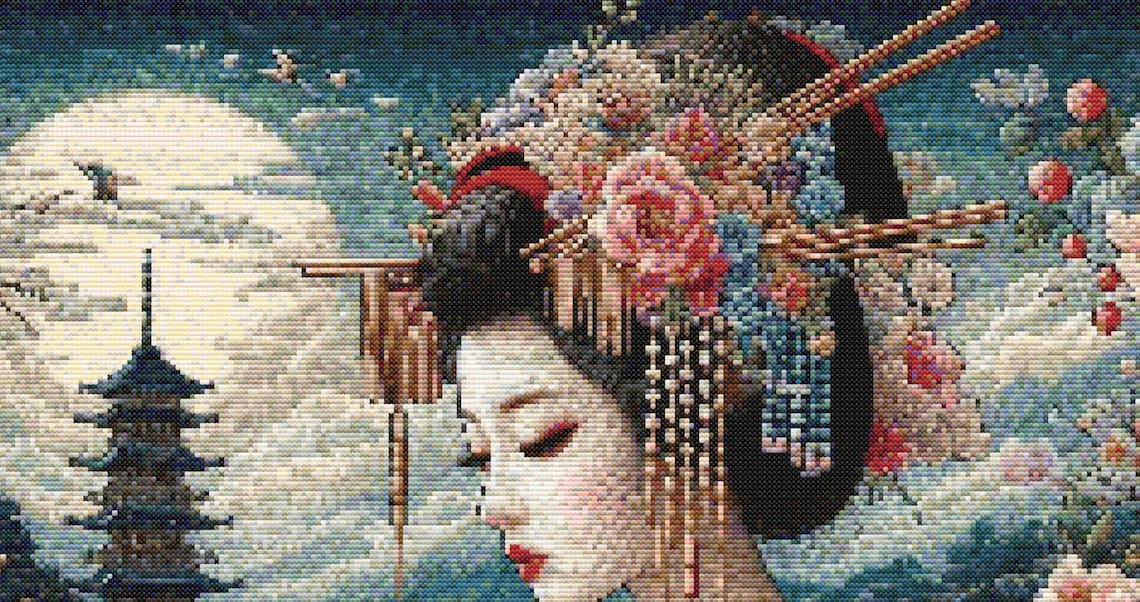 Cross Stitch Pattern PDF Geisha Cross Stitch Instant Download Japanese ...