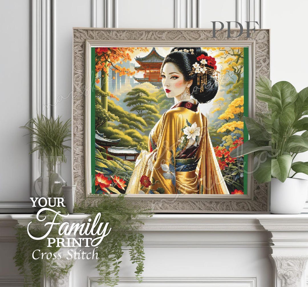 Geisha Cross Stitch Pattern: Ichika - Thousand Flowers (PDF Pattern) - Etsy