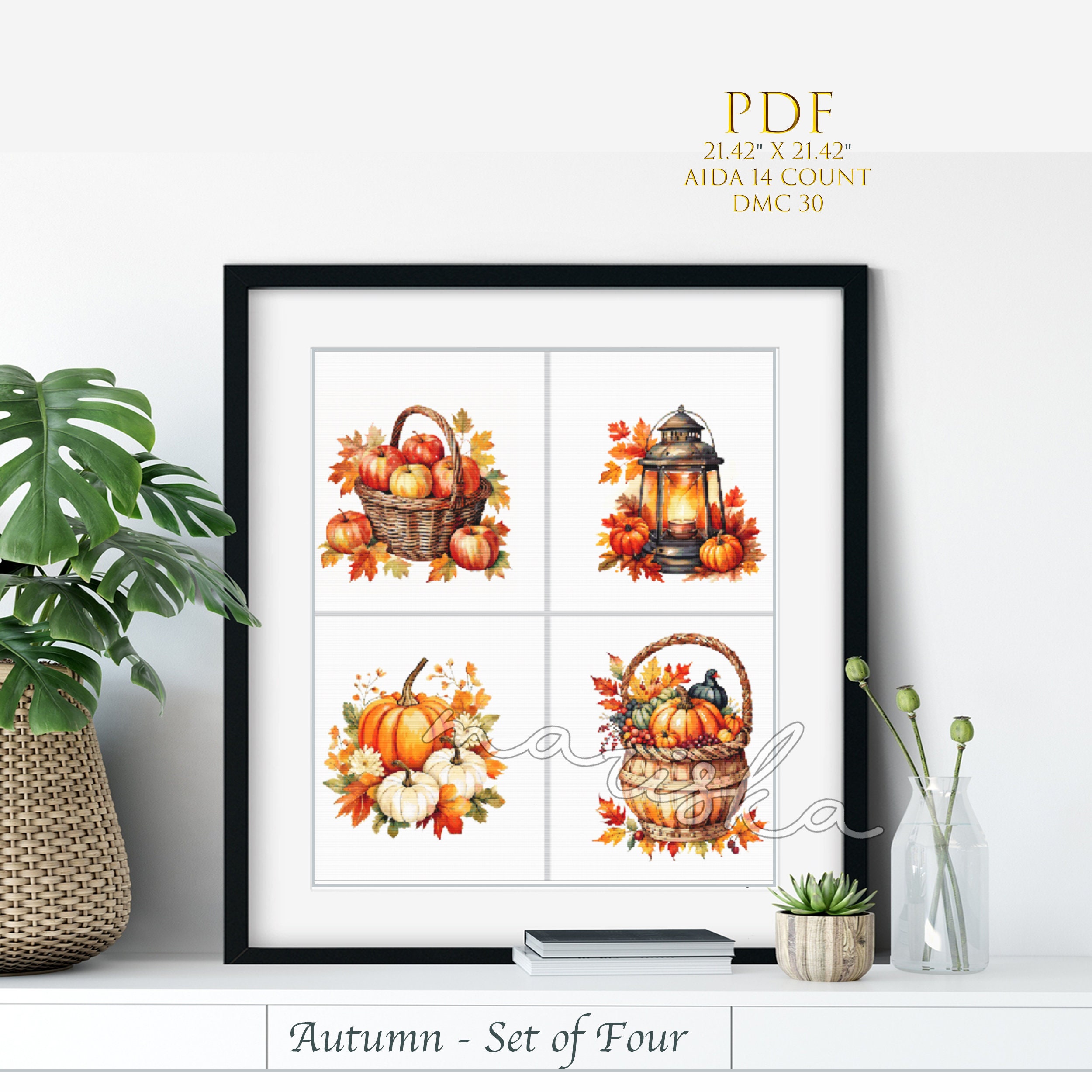 Cross Stitch Pattern Autumn Set of Four PDF Harvesting Full Coverage ...