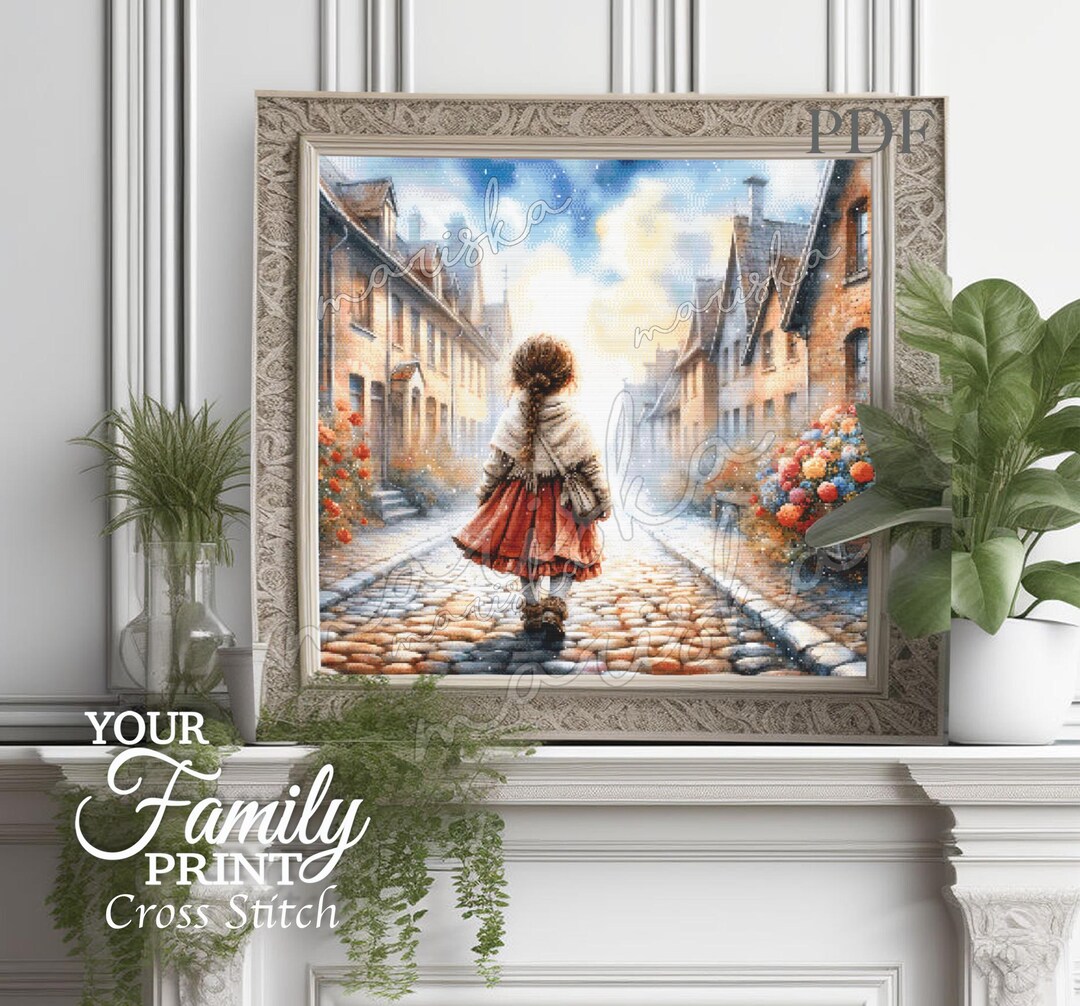 Girl Going to School Cross Stitch Pattern: Winter Village (PDF) - Etsy