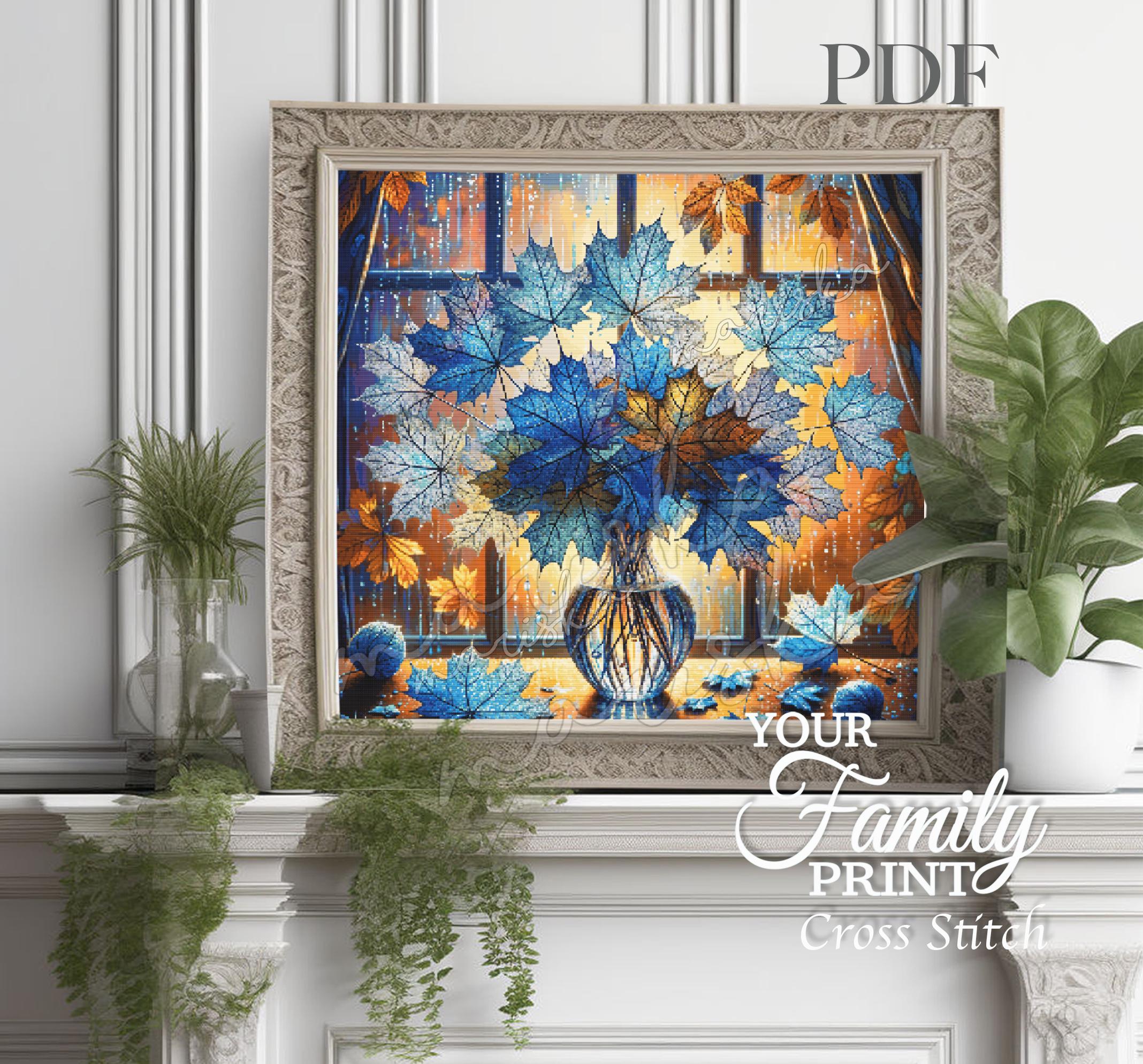 Cross Stitch Pattern Blue Sycamore Tree Leaves PDF Stitch Pattern PDF ...