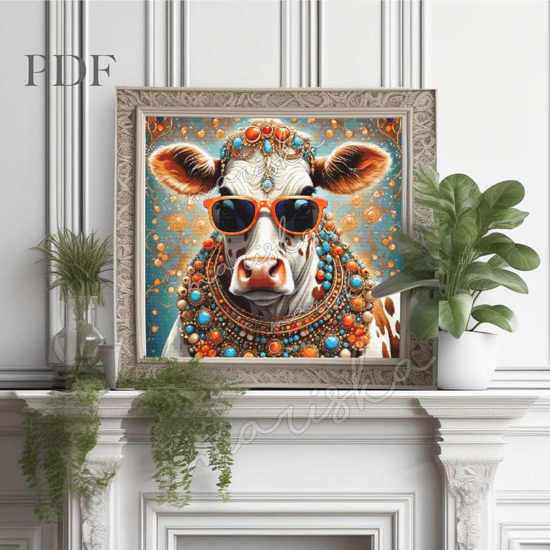 Fancy Cow Cross Stitch Pattern: Pop Art Embroidery (PDF Download) - Etsy