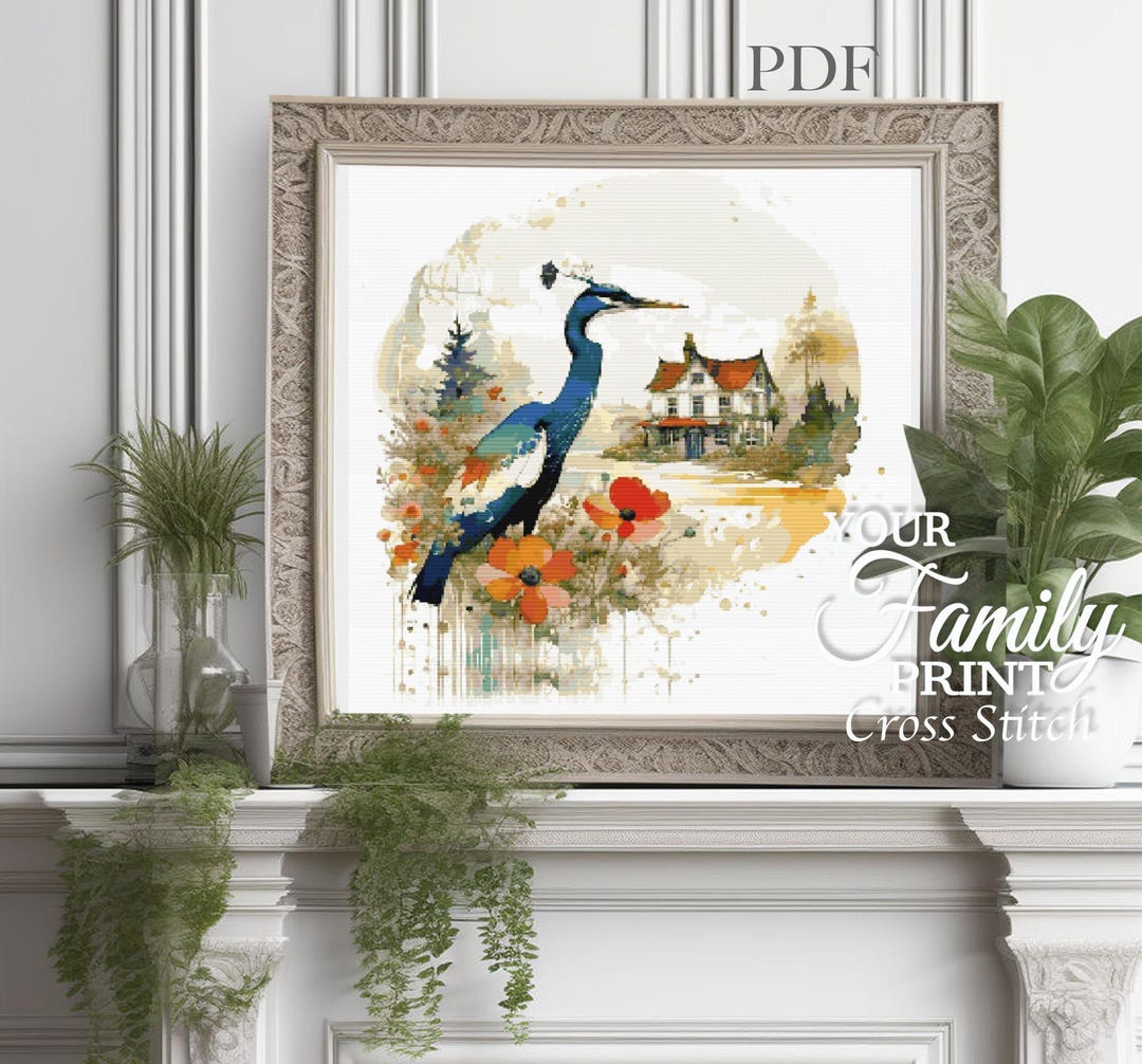 Blue Heron Cross Stitch Pattern, Wildlife Cottage Design (PDF) - Etsy