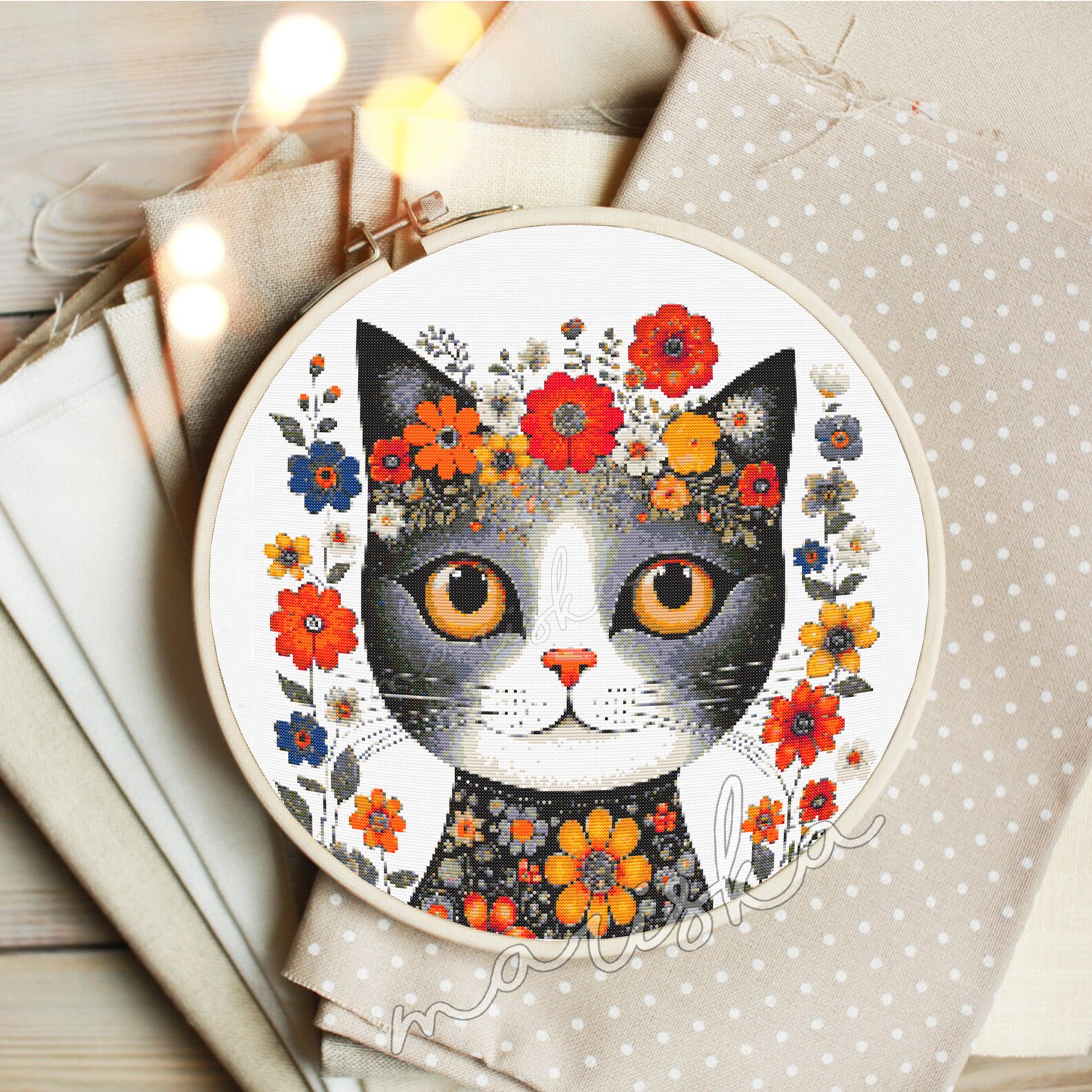 Blossoming Cat Cross Stitch Pattern: Floral Kitten Design (PDF Pattern ...