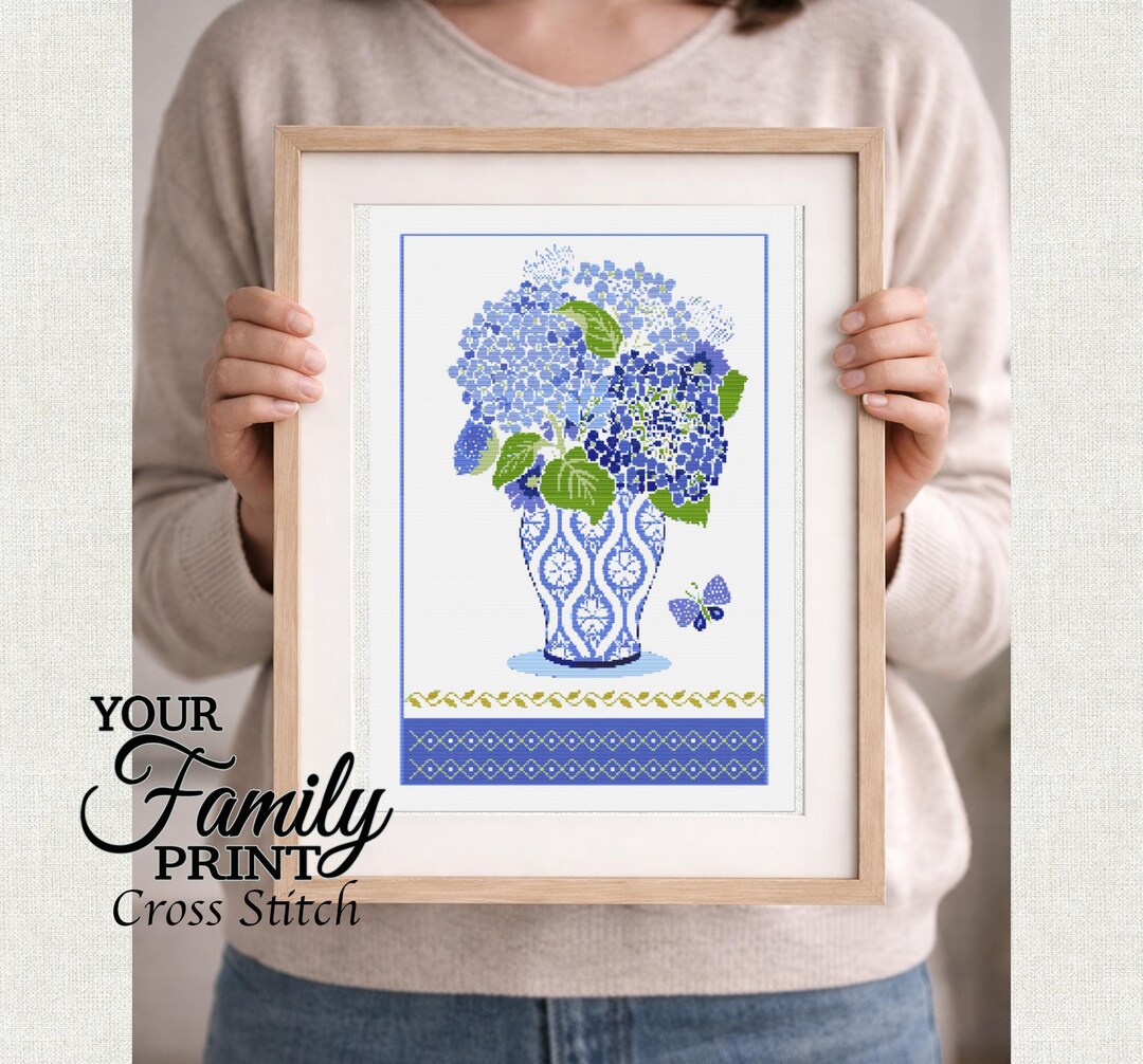 Hydrangeas Cross Stitch Pattern | Floral Needlepoint Design (PDF ...