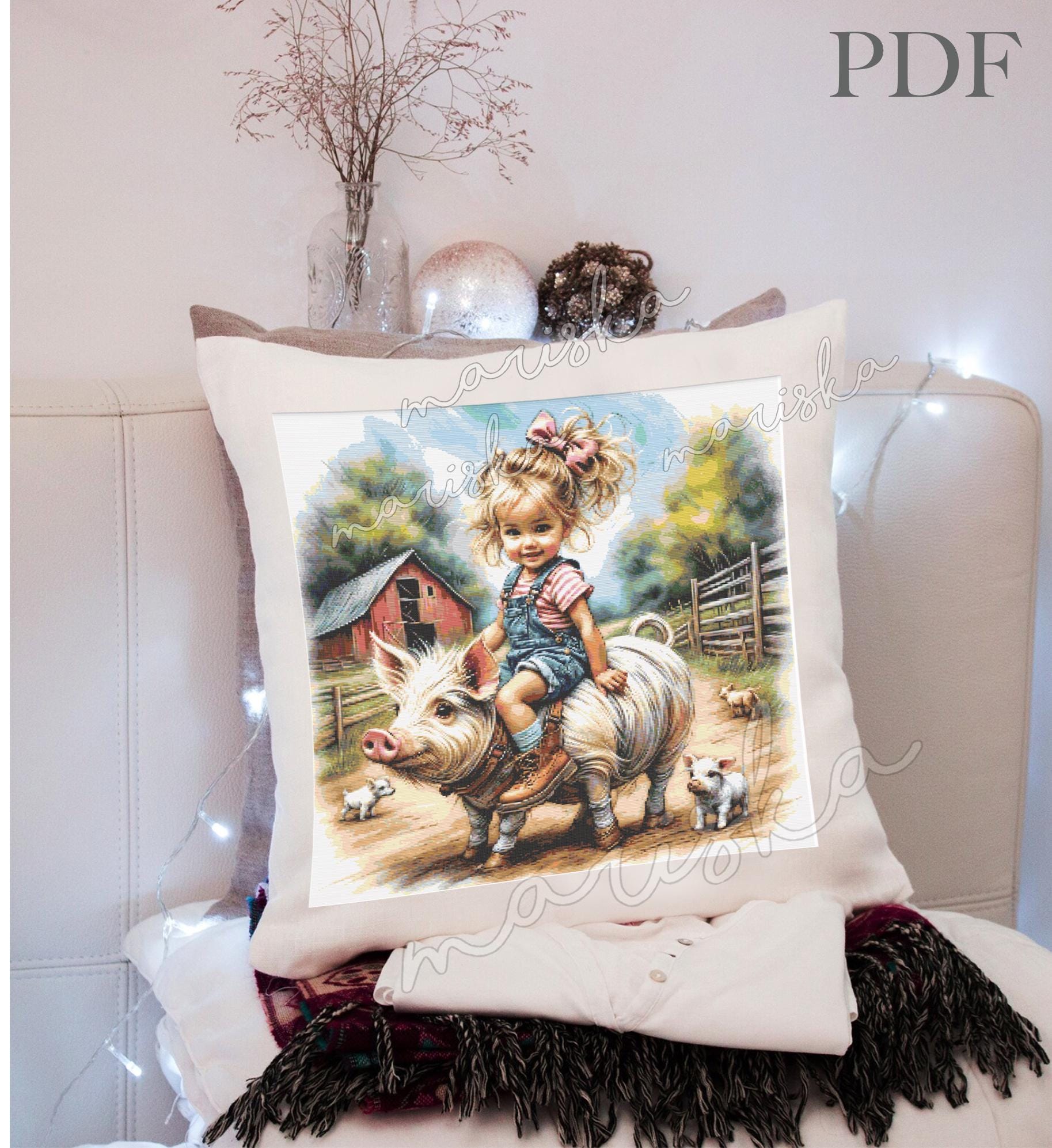Farm Animals Cross Stitch Pattern: Bessy Pig, Cute Embroidery (PDF ...