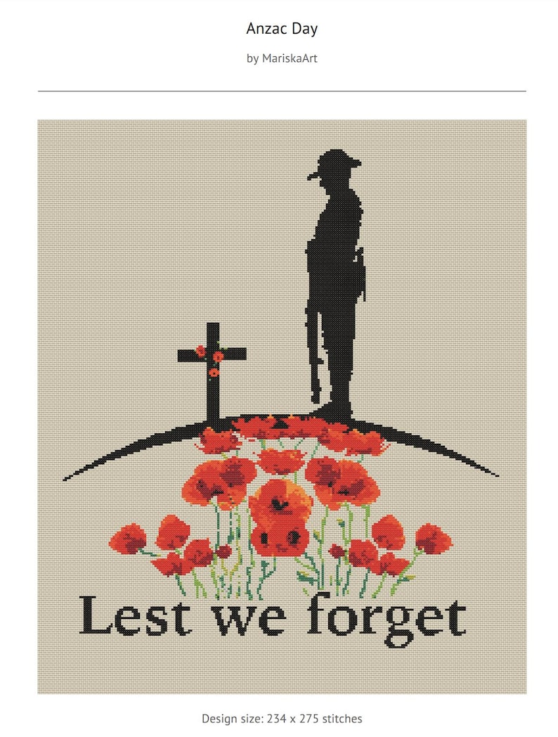Lest We Forget Cross Stitch Pattern: Remembrance Day PDF (instant ...