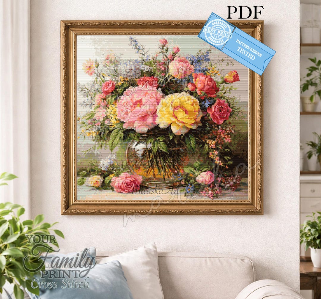 Summer Roses Cross Stitch Pattern: Flower Roses PDF Instant Download ...