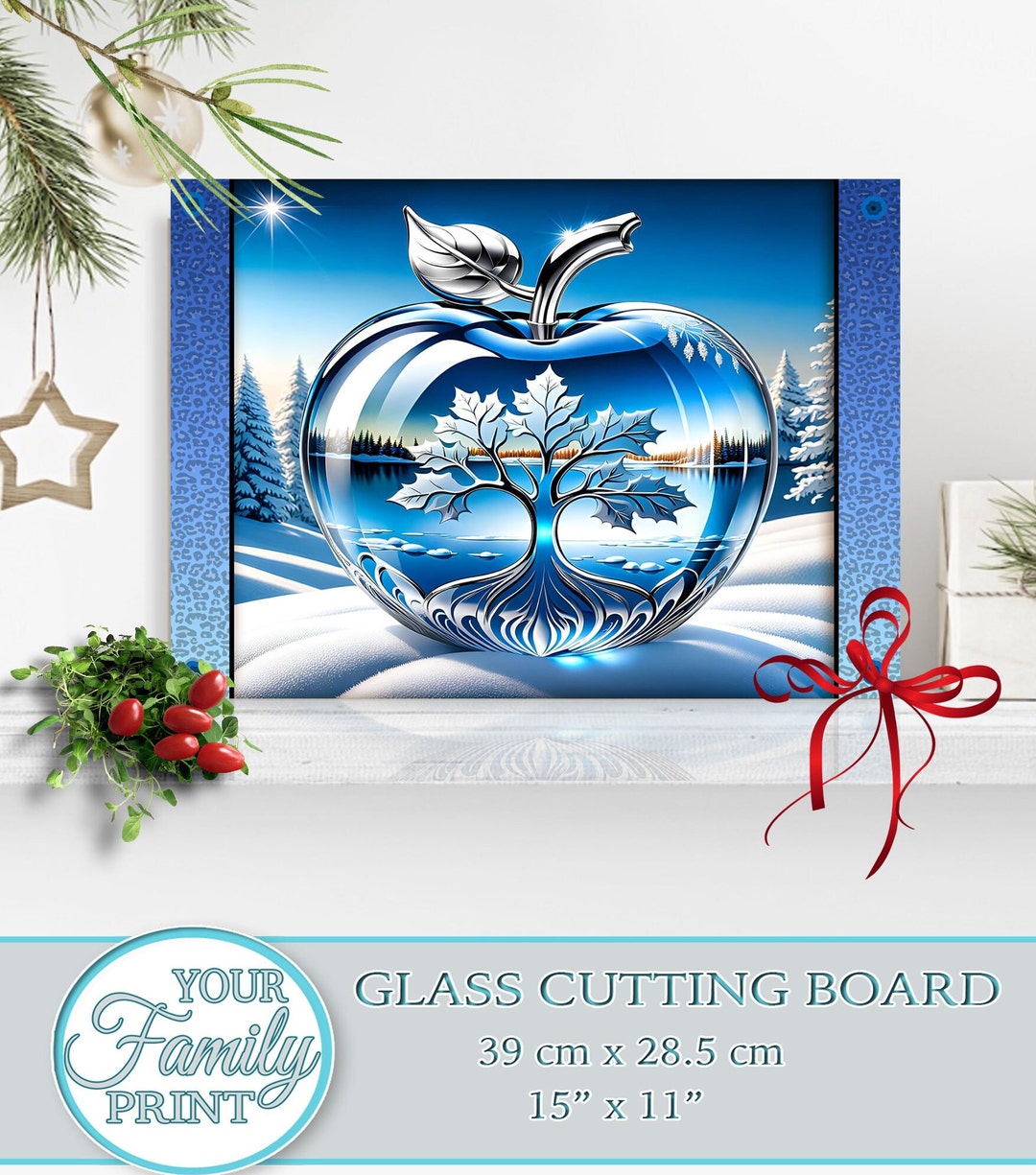 Winter Apple Rectangular Glass Cutting Board, Chopping Board Aesthetic ...