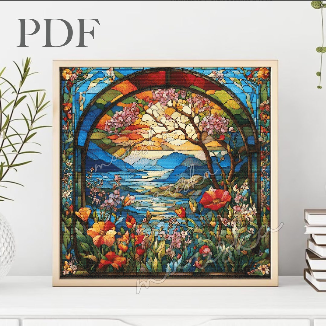 Cross Stitch Pattern Stained Glass July Full Coverage Stitch Pattern ...