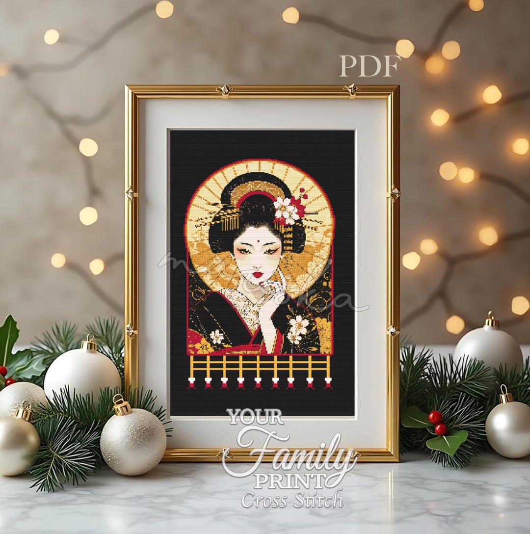 Geisha Cross Stitch Pattern: Golden Elegance (PDF Pattern) - Etsy