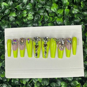 Lime/yellow Slim Custom Press on Nails - Etsy