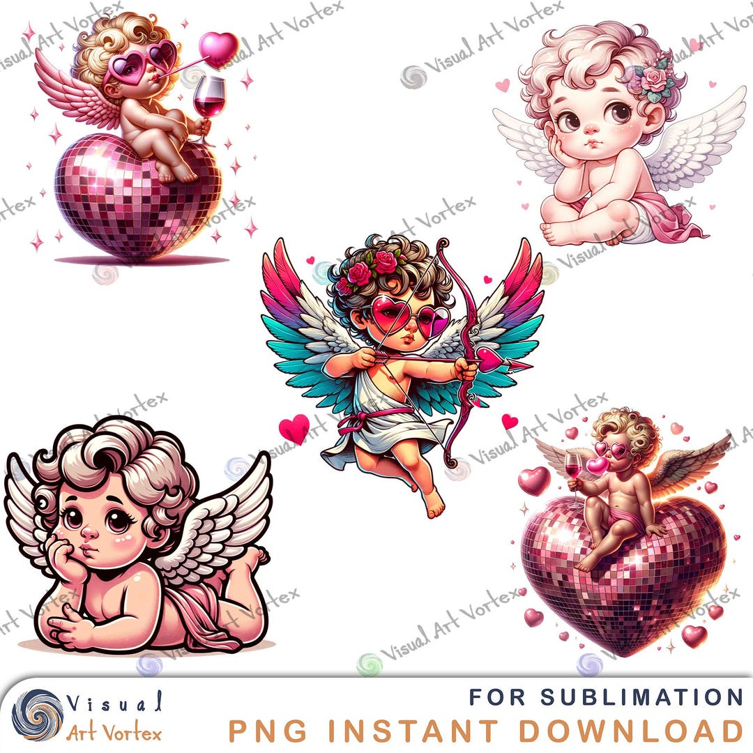 Cute Cupid PNG Valentine Bundle - Retro Clipart for Valentine's Day ...